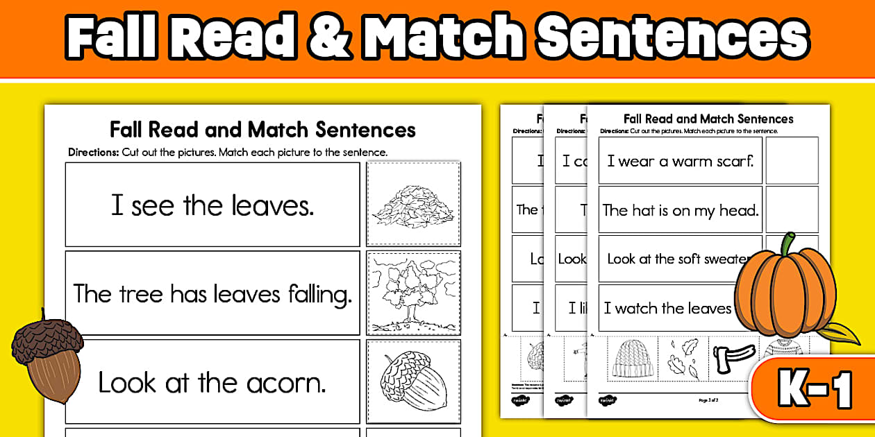 Fall Read and Match Sentences Cut and Paste Worksheets