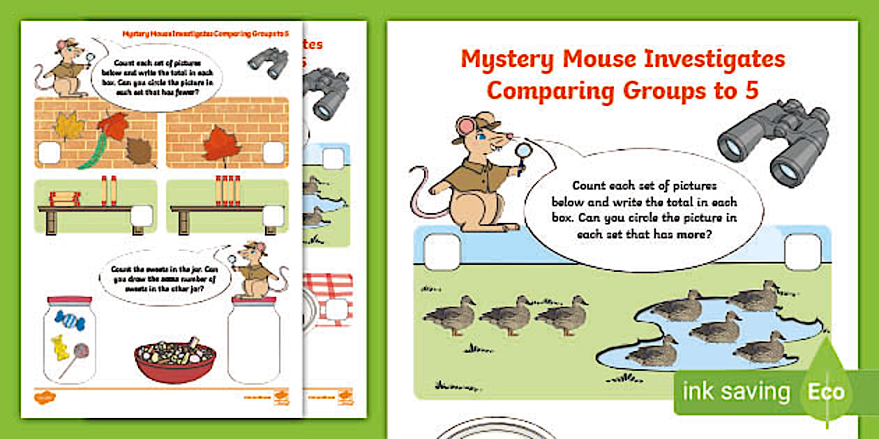 👉 Mystery Mouse Investigates Comparing Groups to 5 Worksheet