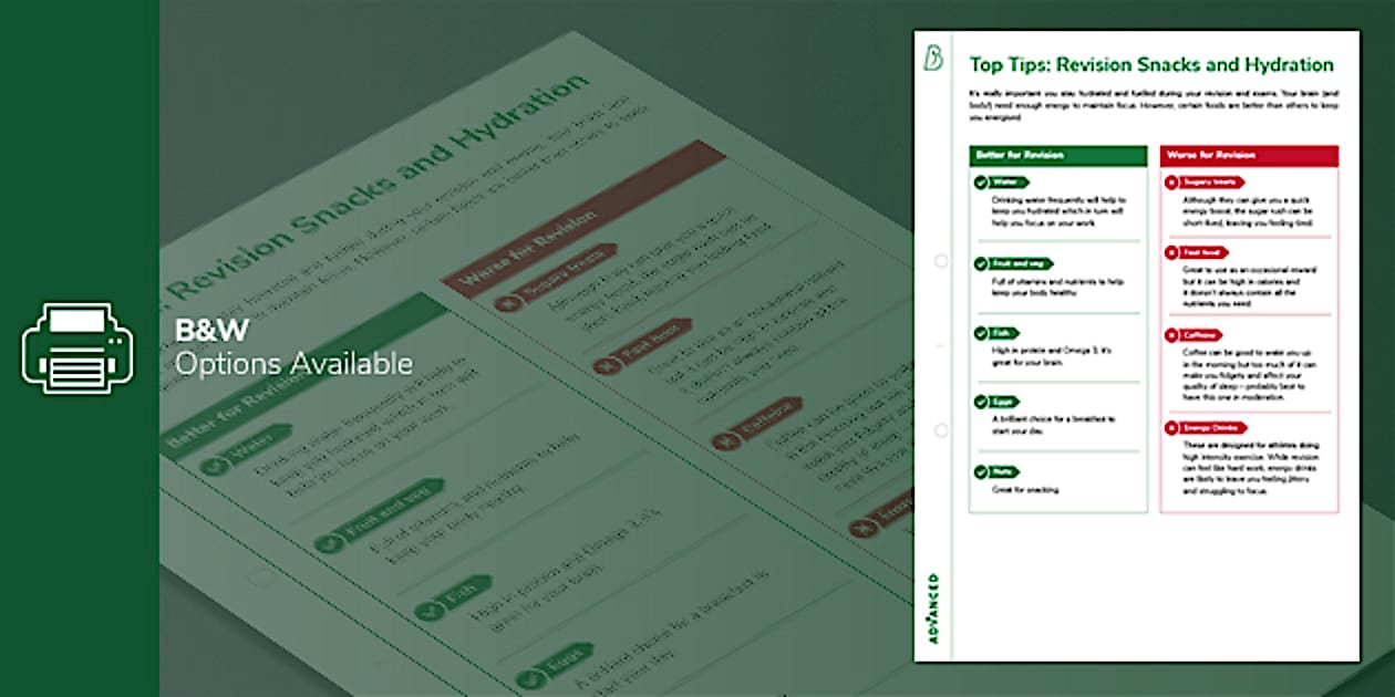 Top Tips: Revision Snacks and Hydration (Teacher-Made)