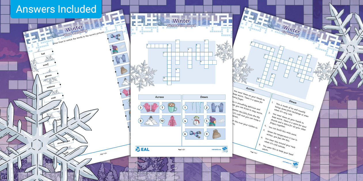 Winter Crosswords for EAL Learners (teacher made) - Twinkl