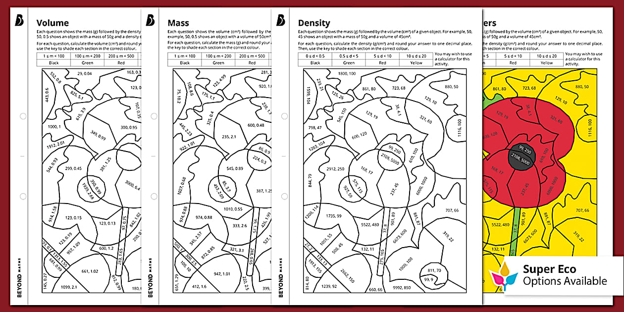 Mass, Density and Volume Color by Numbers Pack - Twinkl