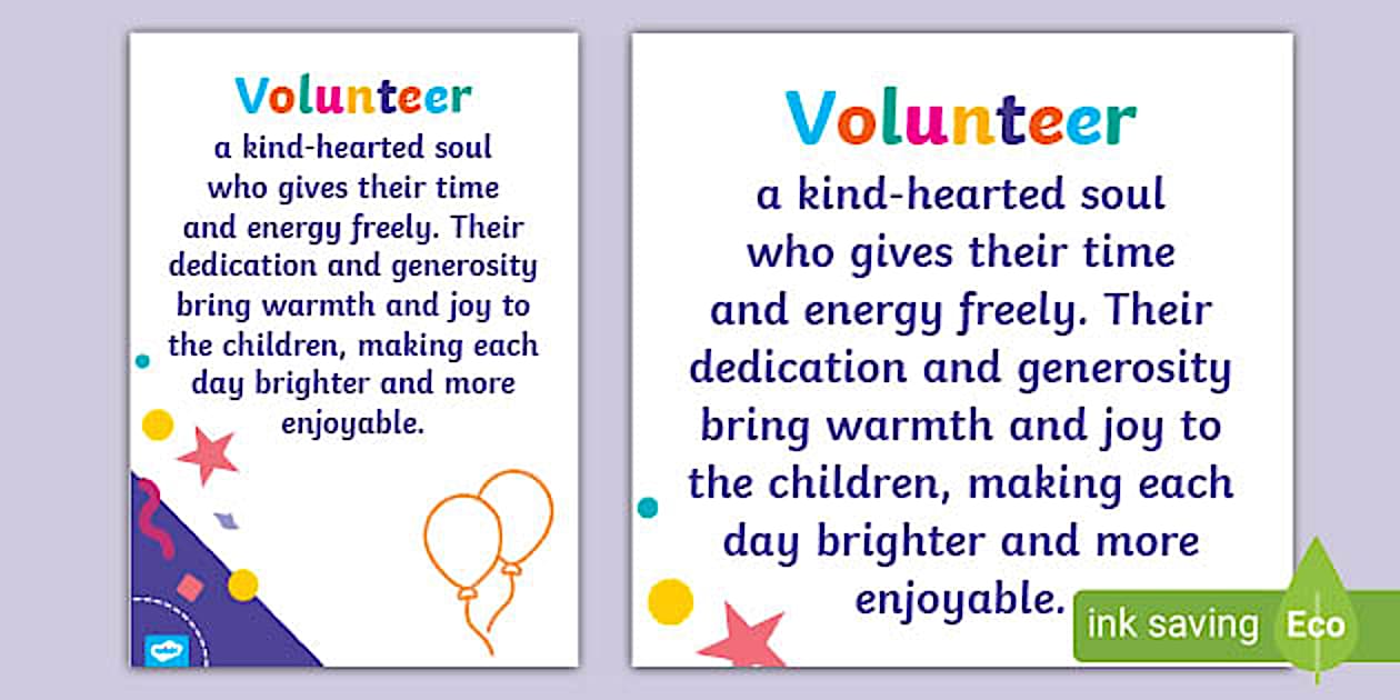 Thank You, Childminding Volunteer Word Definition Inspirational Poster