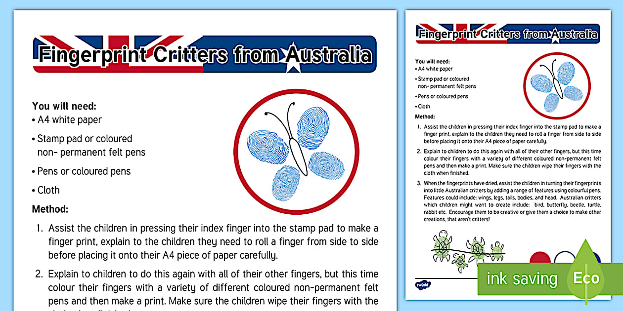 Fingerprint Critters from Australia Activity - Twinkl