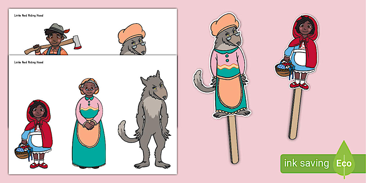 Little Red Riding Hood Stick Puppets (teacher made) - Twinkl