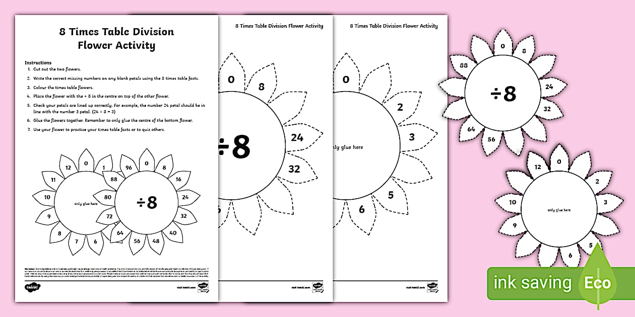 8 Times Table Division Flower Activity (teacher made)