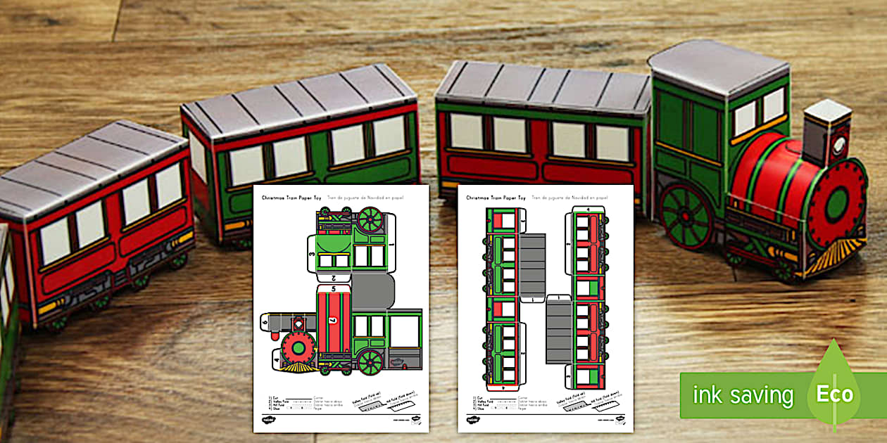 3D Christmas Train Paper Model Display English/Spanish