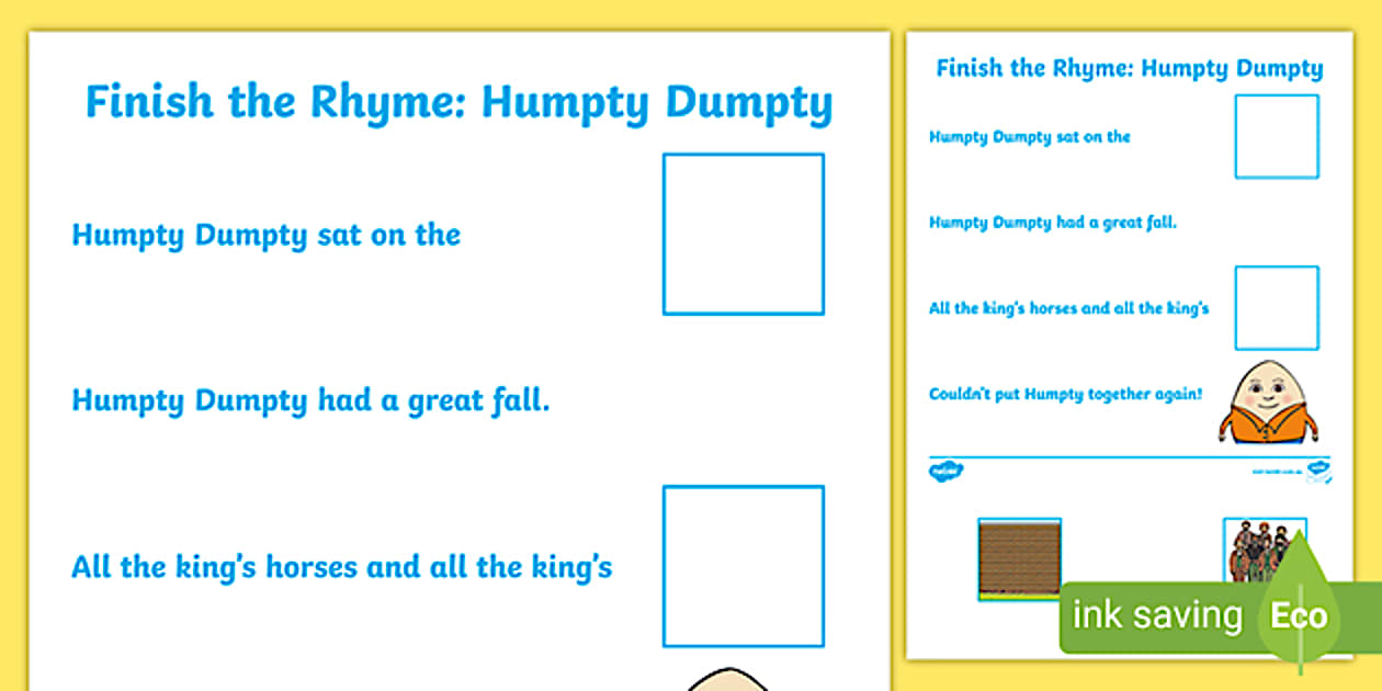 NSW Finish the Rhyme: Humpty Dumpty Worksheet - Twinkl