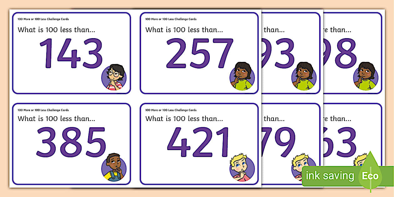 Editable 100 More 100 Less Challenge Cards - Twinkl