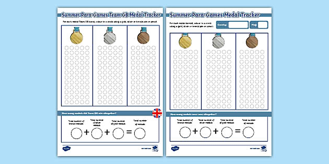 Summer Para-Games Medal Tracker - PE - Events (teacher made)