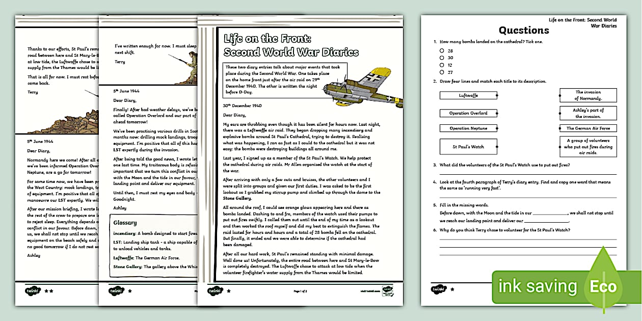 World War 2 - Reading Comprehension PDF (teacher made)