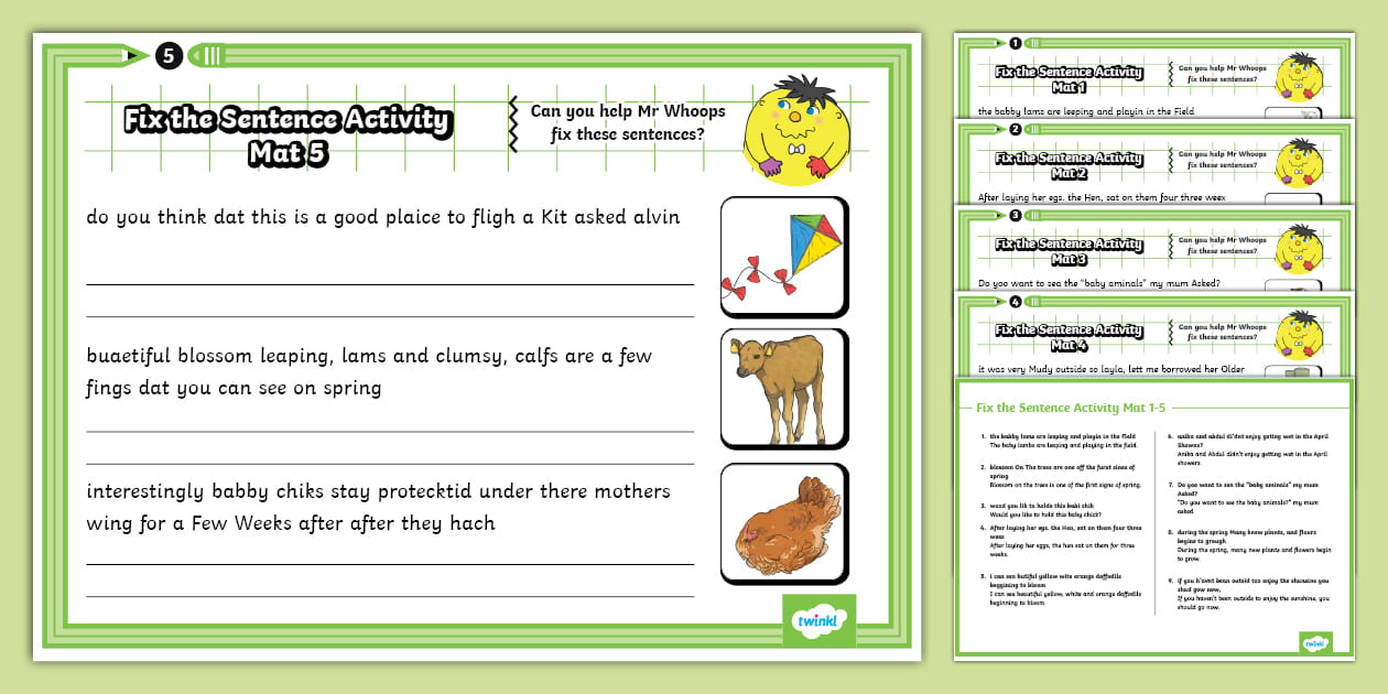 LKS2 Spring Fix the Sentence Activity Mat Pack - Twinkl