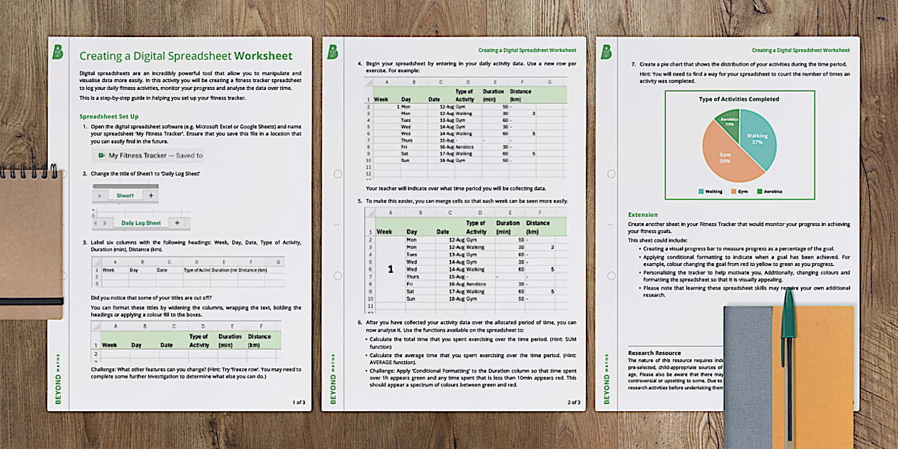 Creating a Digital Spreadsheet Worksheet (teacher made)