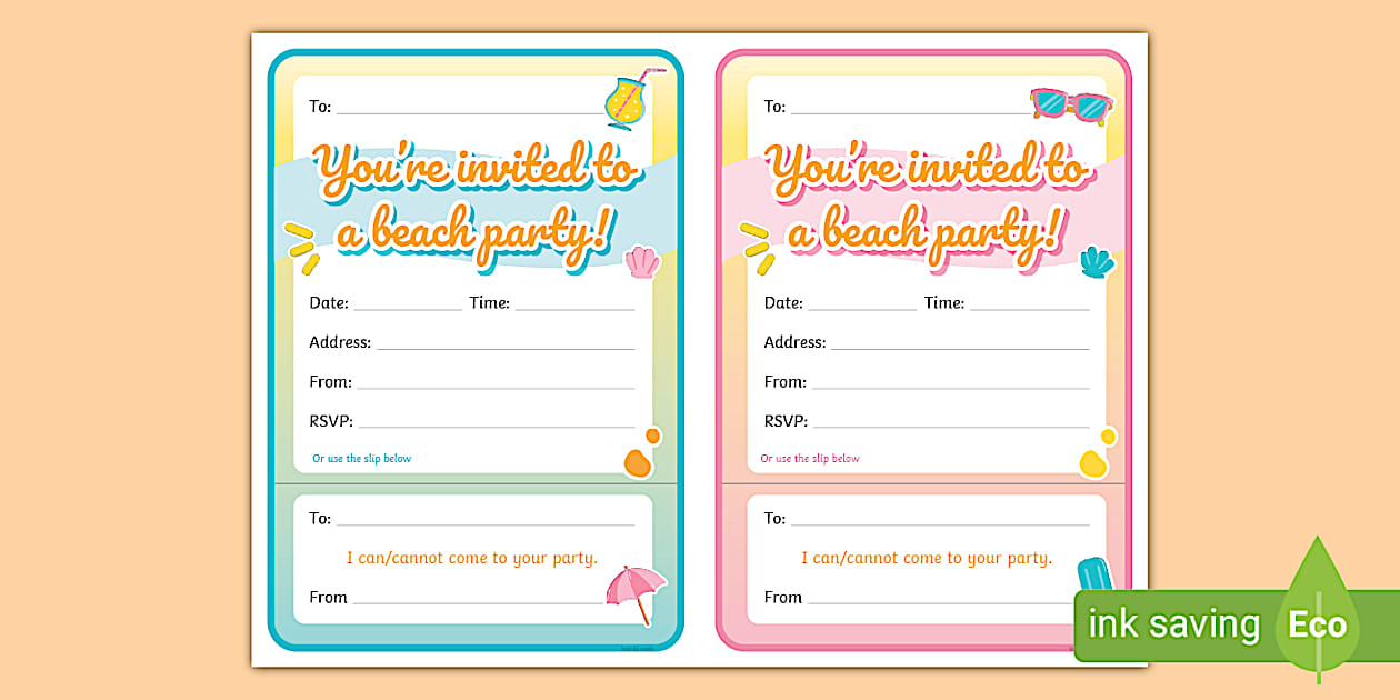 Beach Party Invitation (teacher made) - Twinkl