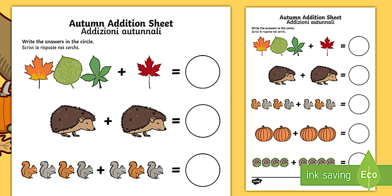 Autumn Addition Sheet English/Italian - Autumn Addition Sheet