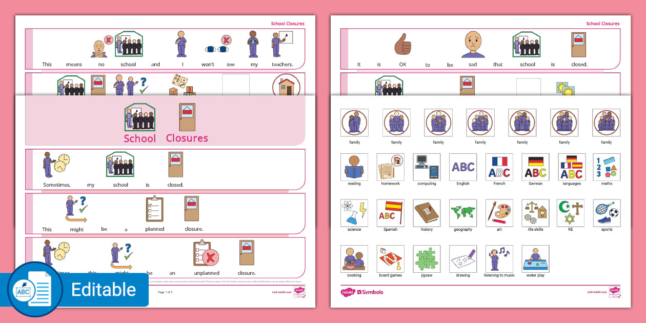 Twinkl Symbols: Editable School Closure Information Sheet
