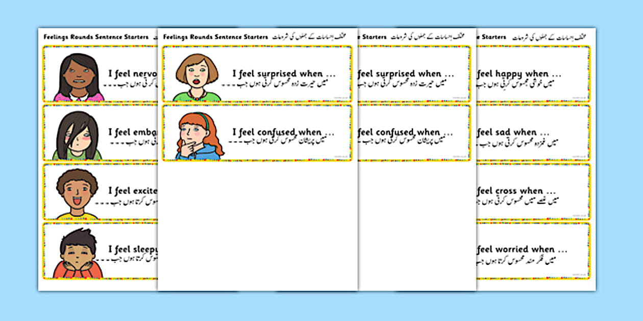 Feelings Rounds Sentence Starters Urdu Translation - Twinkl