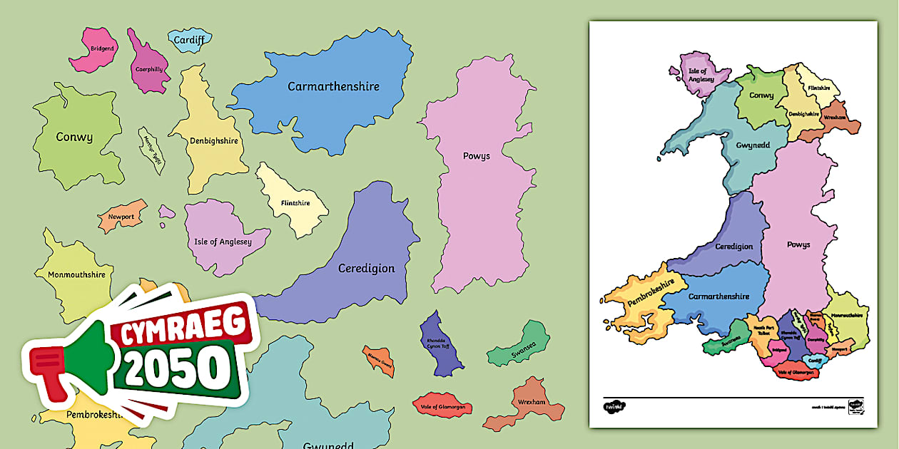 Black and White Welsh Counties Jigsaw Activity - Twinkl