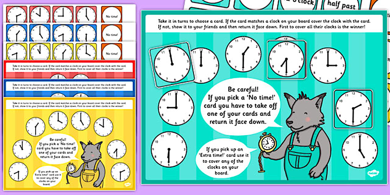 O'Clock and Half Past Time Bingo and Lotto Game - ESL Time Games