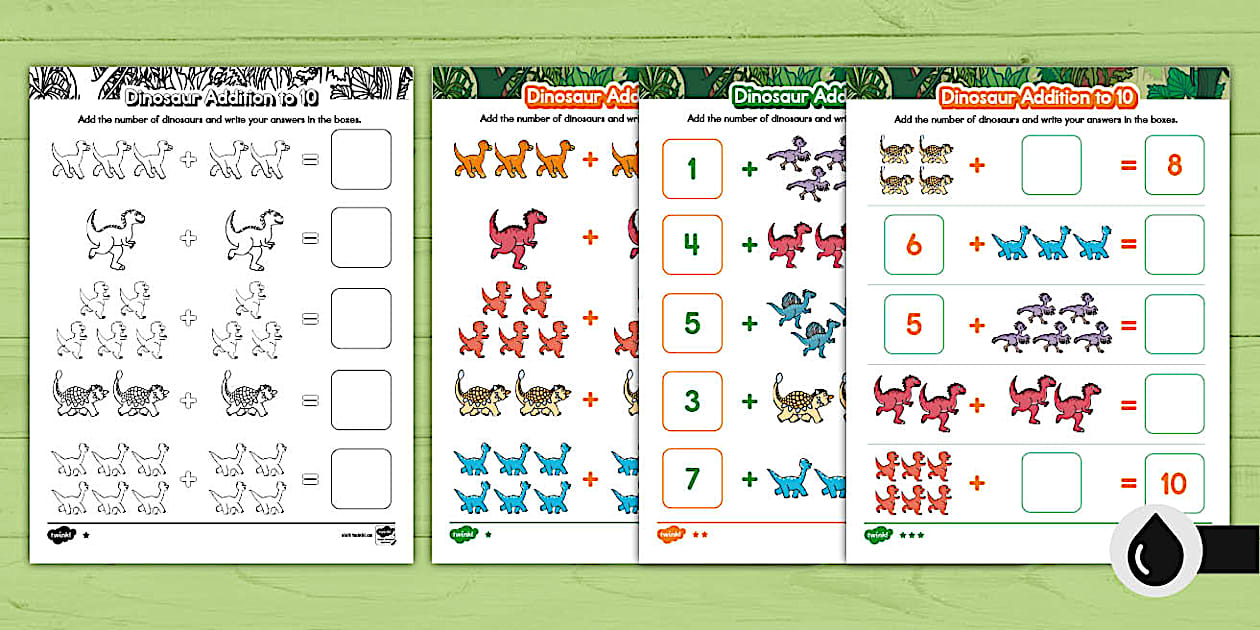 Dinosaur Addition to 10 (teacher made) - Twinkl