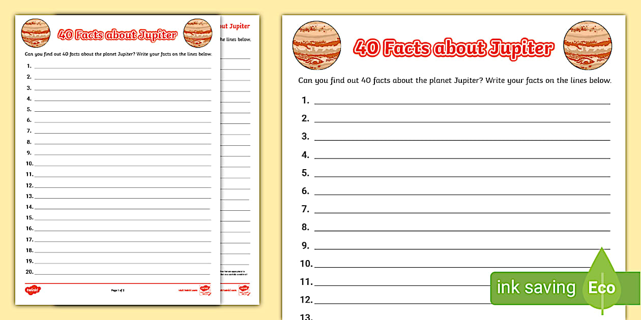 40 Facts about Jupiter Worksheet (Teacher-Made) - Twinkl