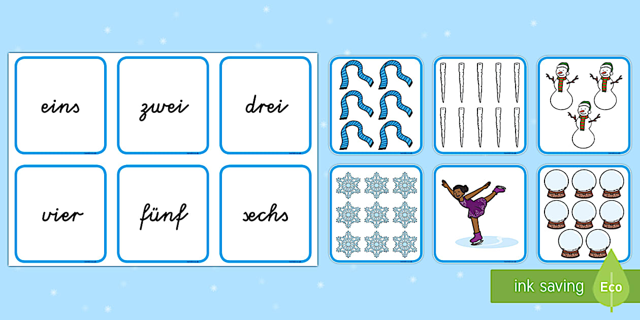 Winter: Bilder und Zahlwörter Puzzle 1 bis 10 Spiel