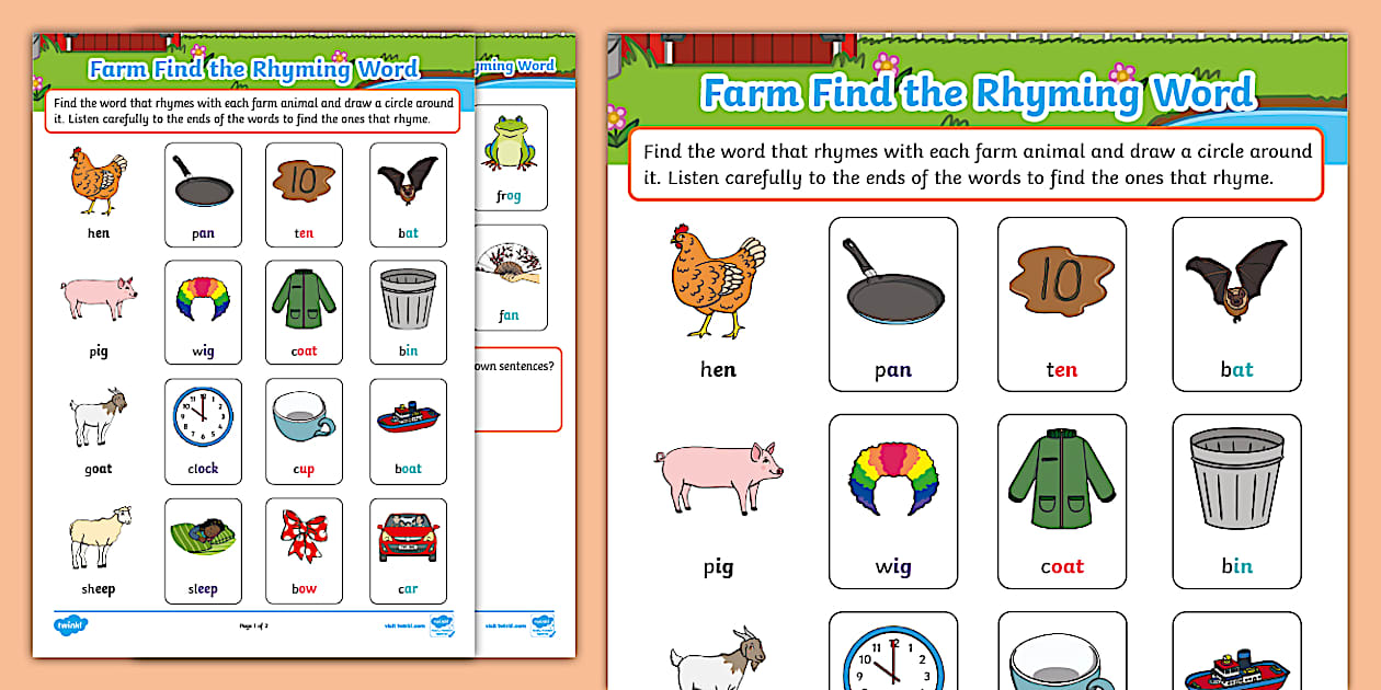 Farm Find the Rhyming Word Activity - KS1 (teacher made)