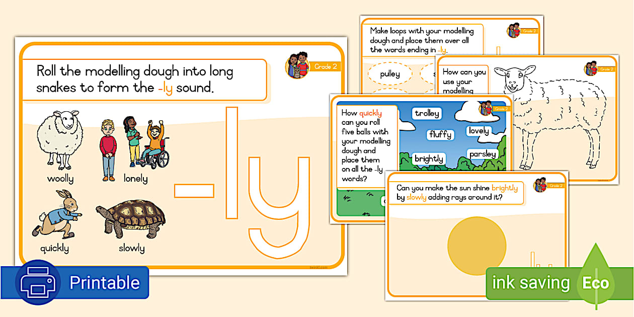 Grade 2 Phonics: -ly Modelling Dough Playmats - Twinkl
