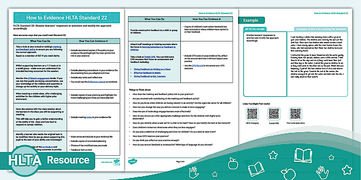 How to Evidence HLTA Standard 22 (teacher made) - Twinkl