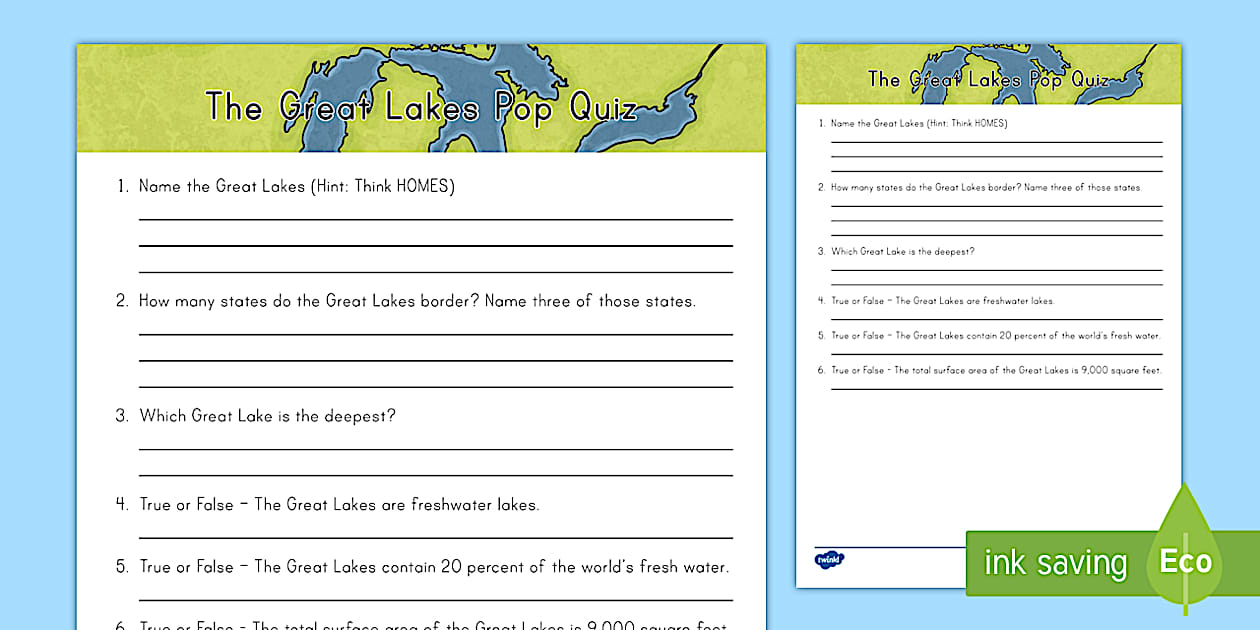 The Great Lakes Facts Pop Quiz for 3rd-5th Grade - Twinkl