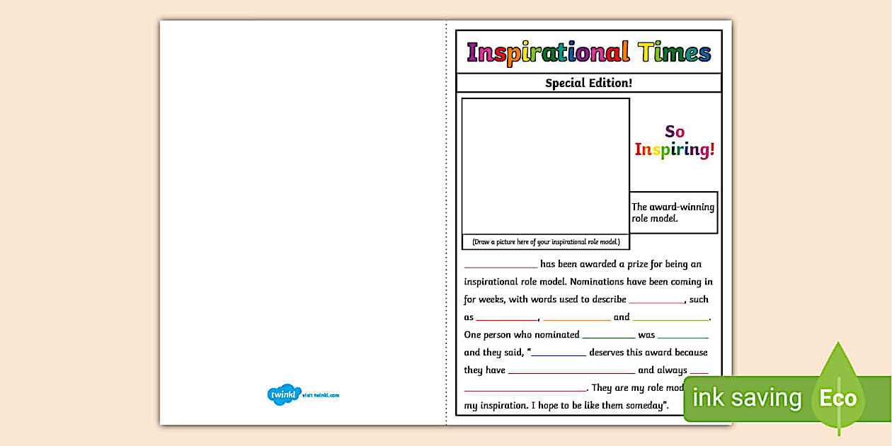 Editable Inspirational Role Model Newspaper Card Template