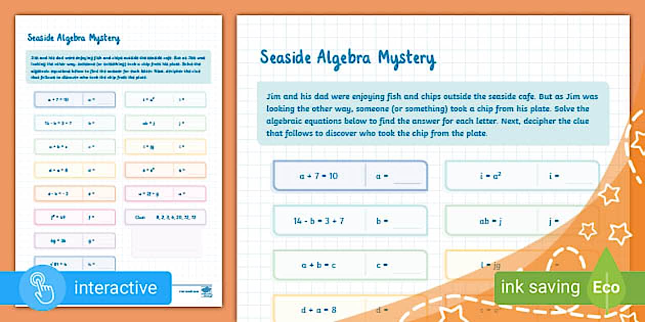Seaside Algebra Mystery (Ages 10 - 11) (Teacher-Made)