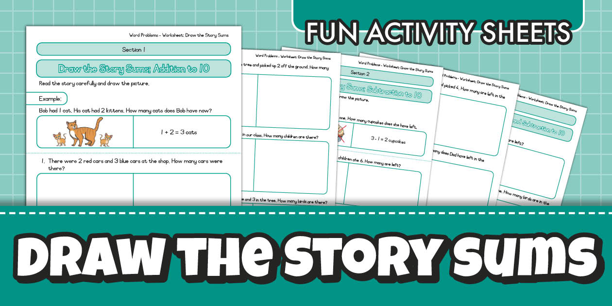 Grade 1 Word Problems - Worksheet: Draw the Story Sums