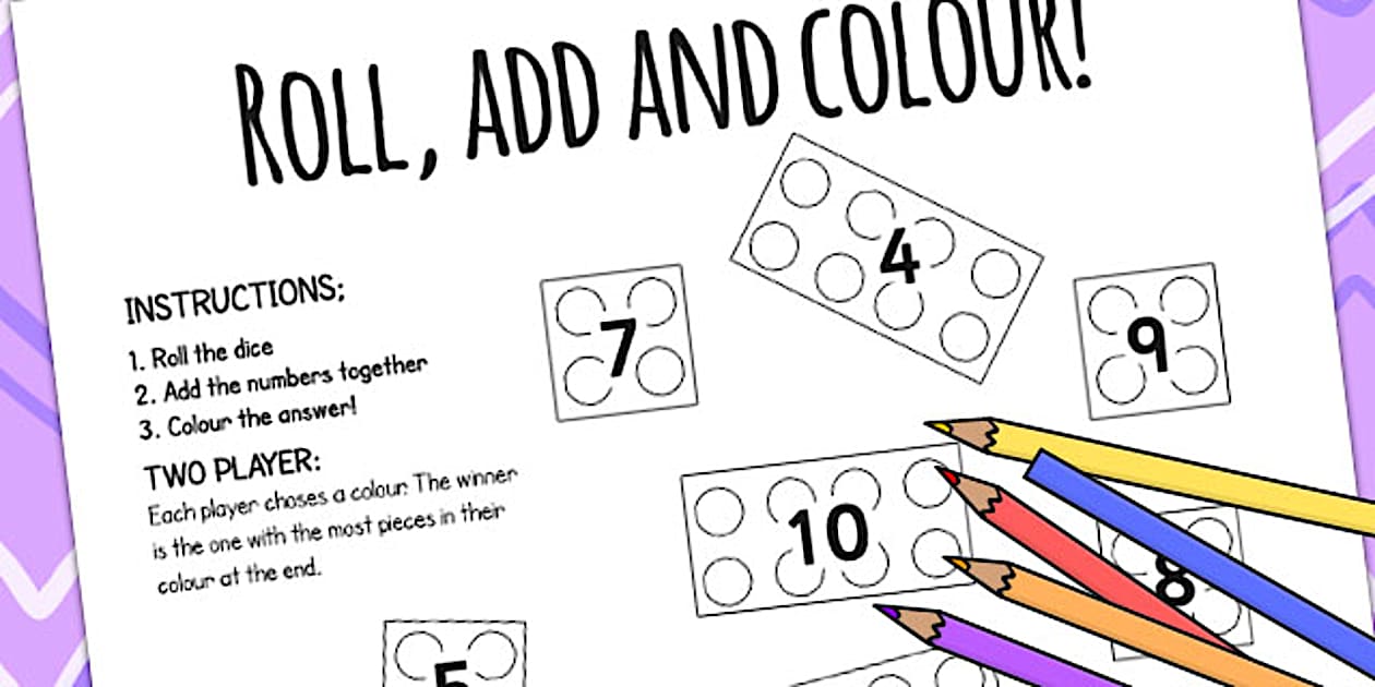 Building Bricks Roll And Colour Worksheet (teacher made)