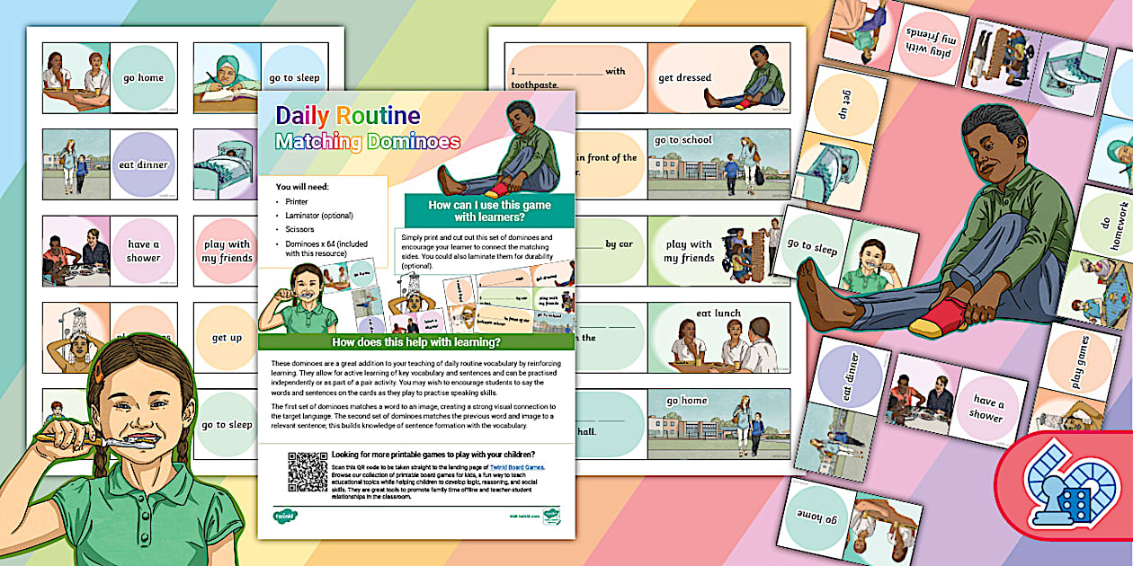 Daily Routine Matching Dominoes Game for Learners of EAL