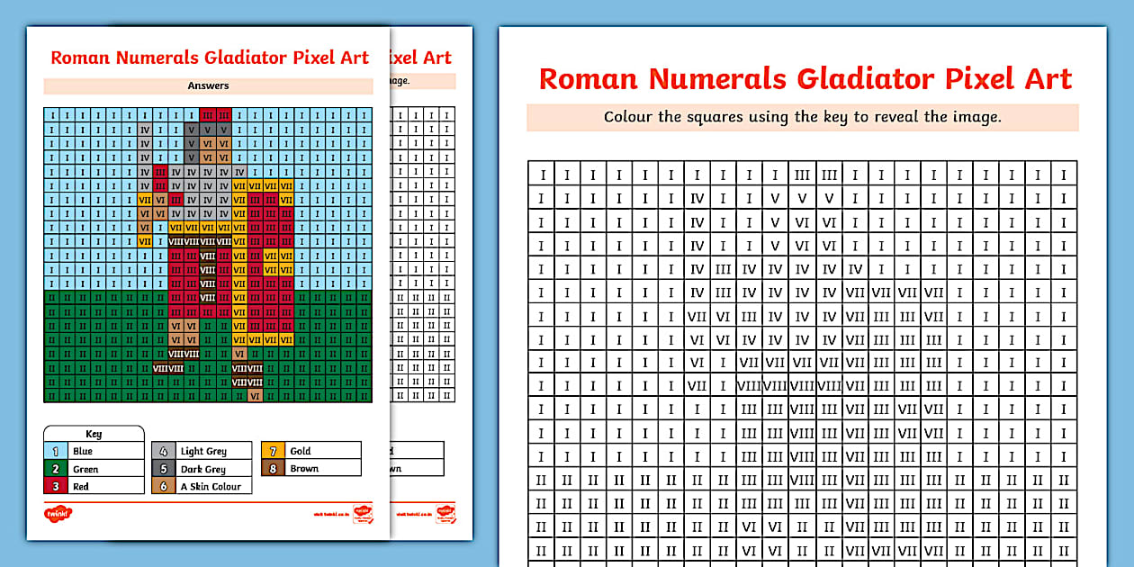 Roman Numerals Gladiator Pixel Art (teacher made) - Twinkl