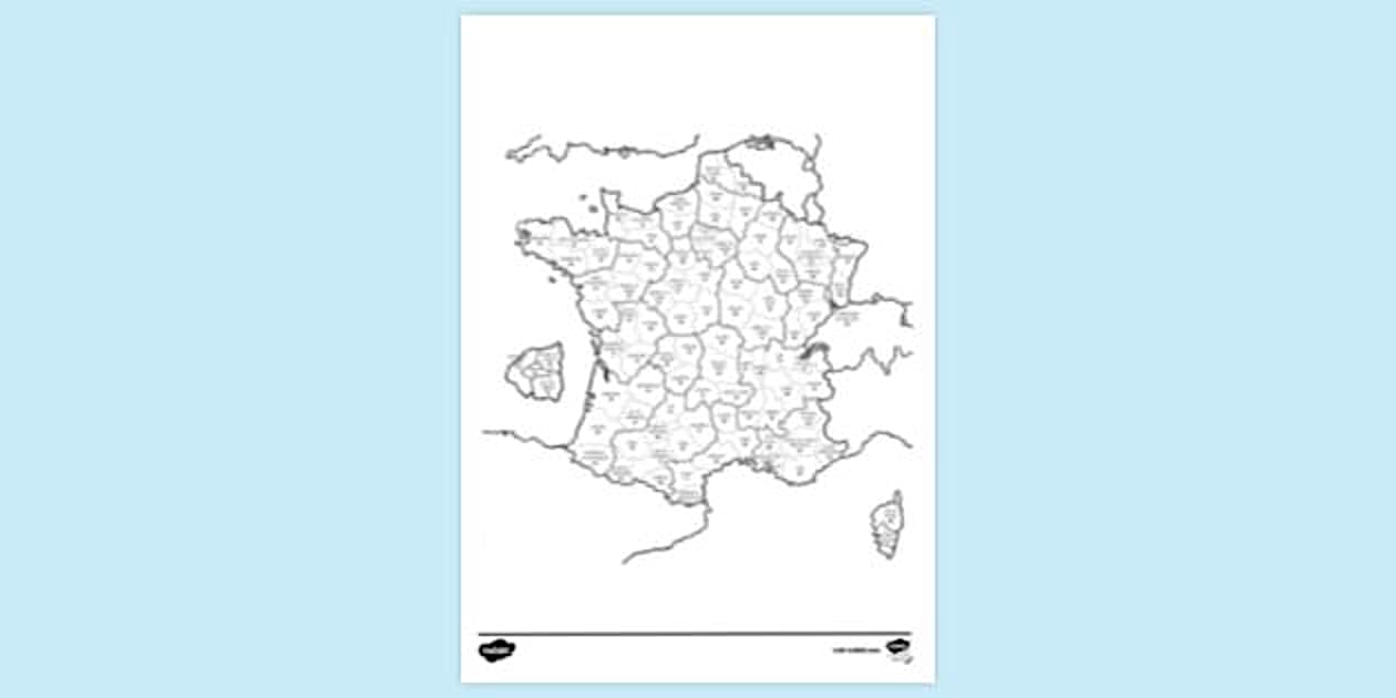 Map of France with Department Name & Numbers Colouring Sheet