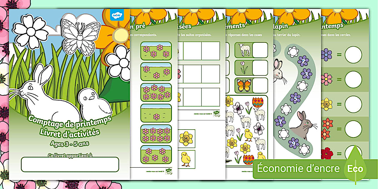 Livret d'activités pour 3-5 ans : comptage de printemps
