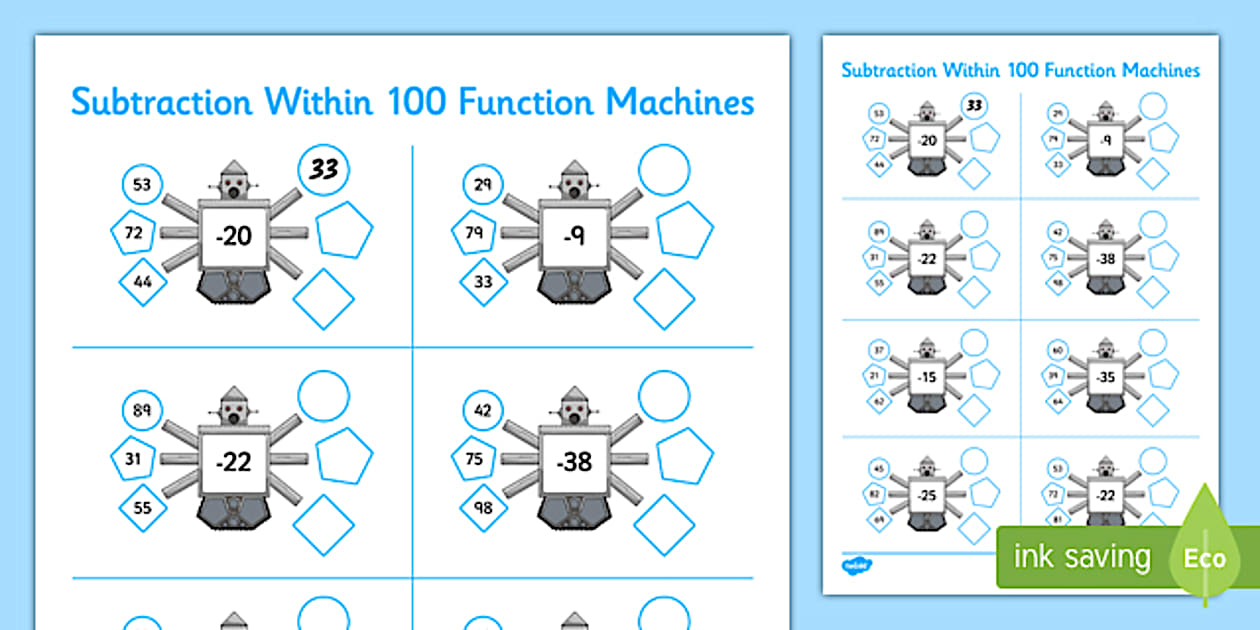 Black and White Subtraction Within 100 Function Machines