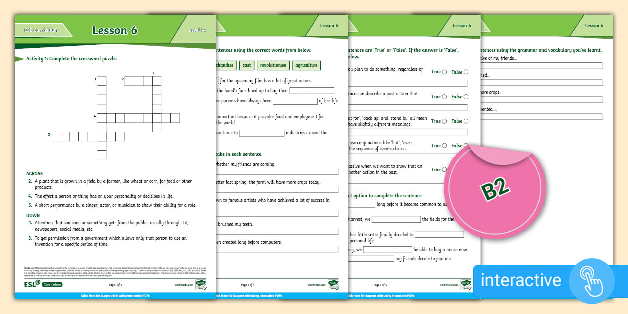ESL Curriculum Level 14 Lesson 6 Interactive Activity Sheet