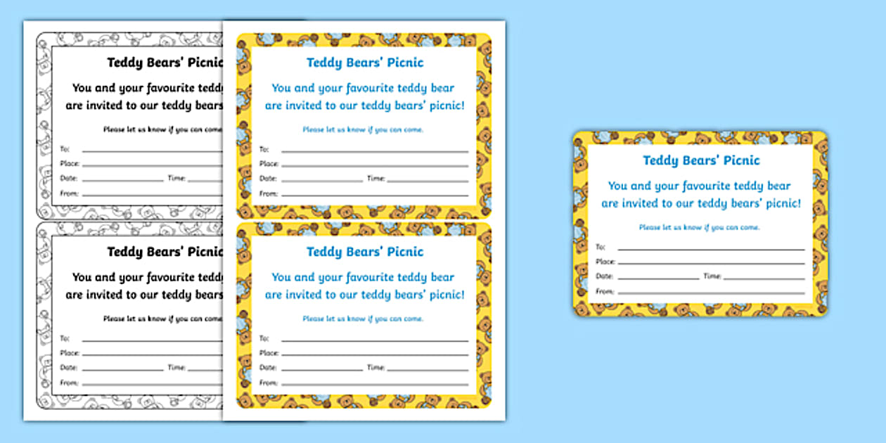 Black and White Teddy Bears' Picnic Invitation - Twinkl