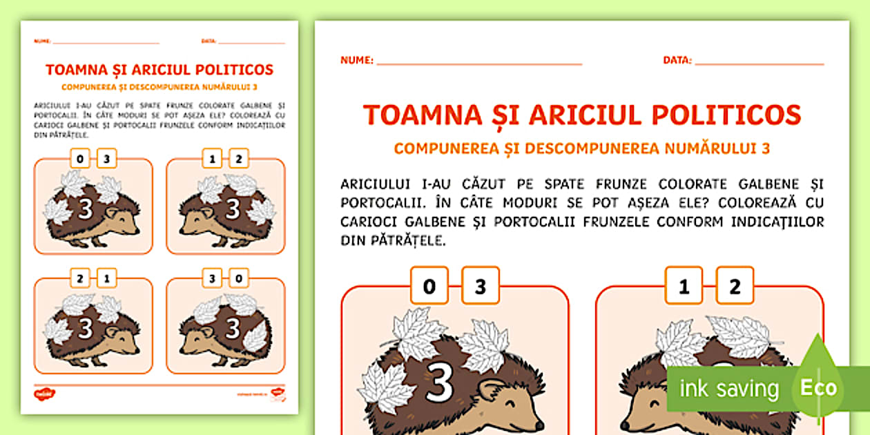 Compunerea și descompunerea numărului 3 - Fișă de lucru