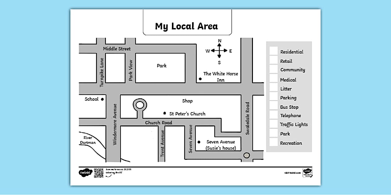 My Local Area Map Neat Colouring Sheet - Twinkl