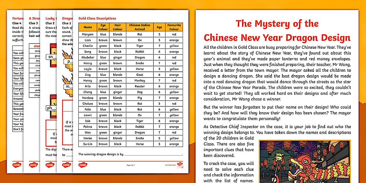 Chinese New Year Phonics Problem-Solving Mystery Game