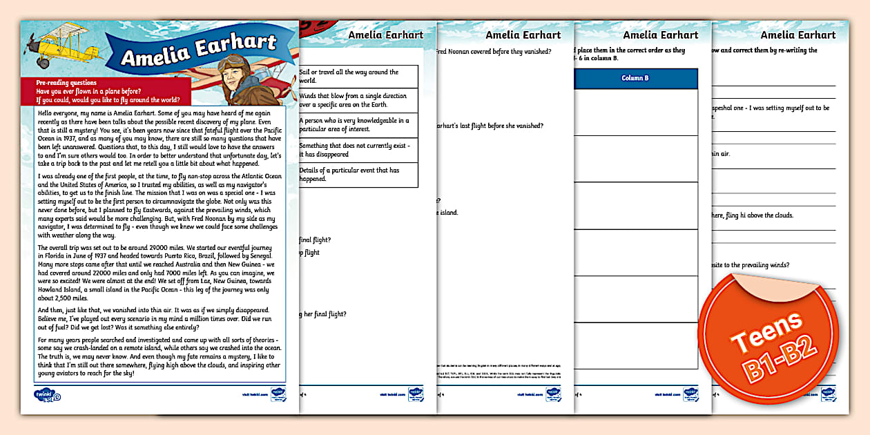 ESL Reading Comprehension: Amelia Earhart [Teens, B1-B2]