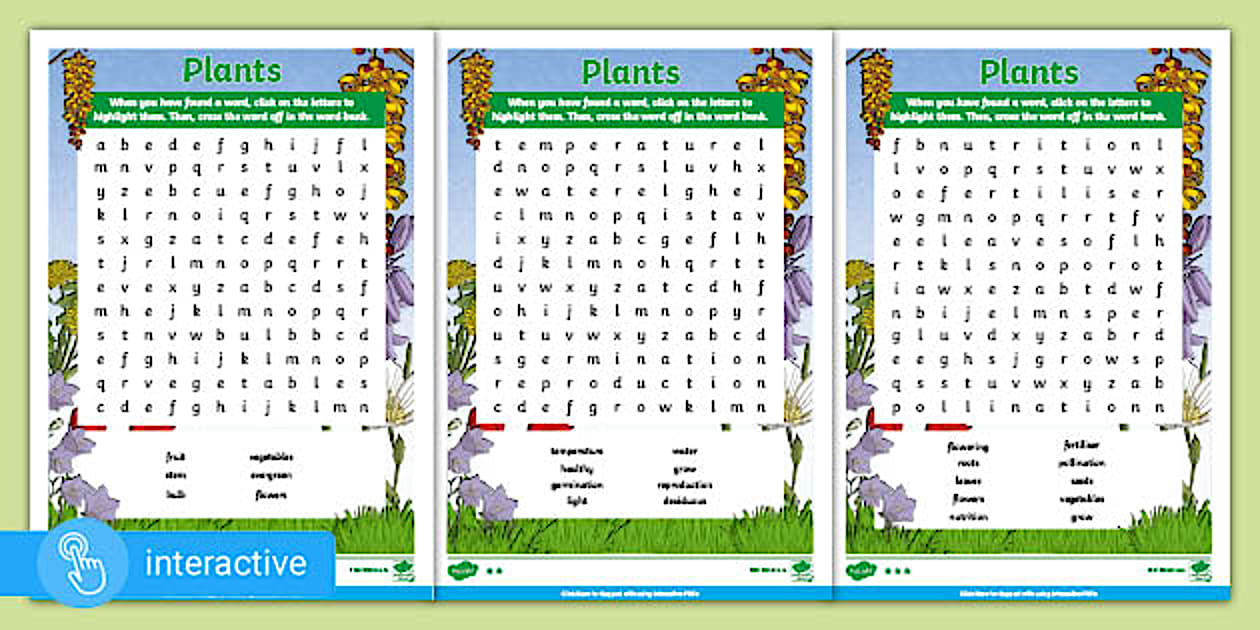Interactive Plants Word Search | Interactive PDF - Twinkl