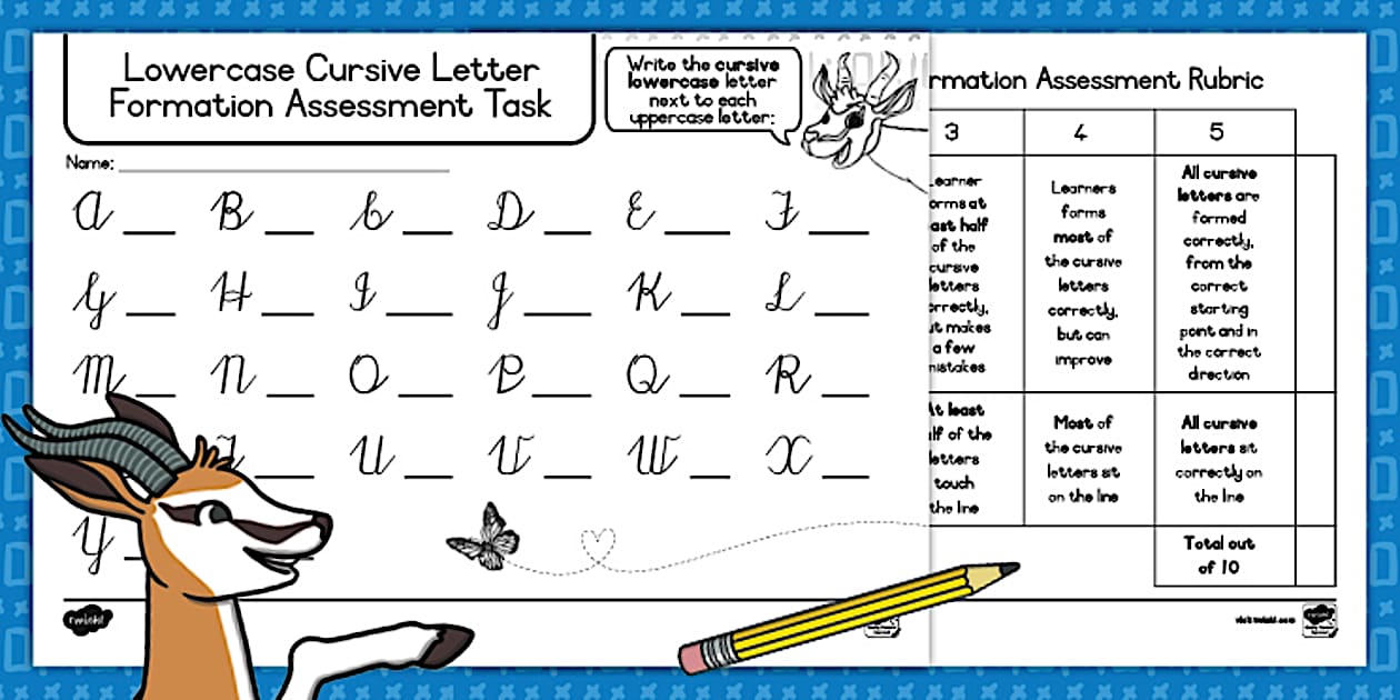 Lowercase Cursive Letter Formation Assessment Task and Rubric