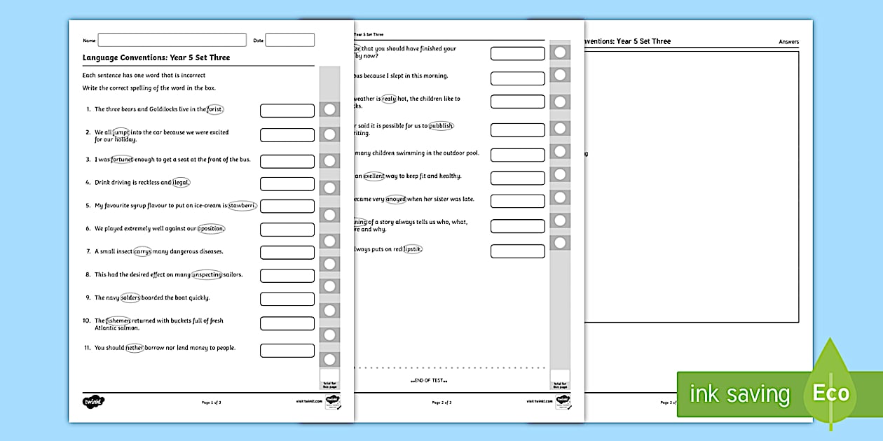 NAPLAN Style Language Conventions Set Three Year 5 Exam Questions Pack