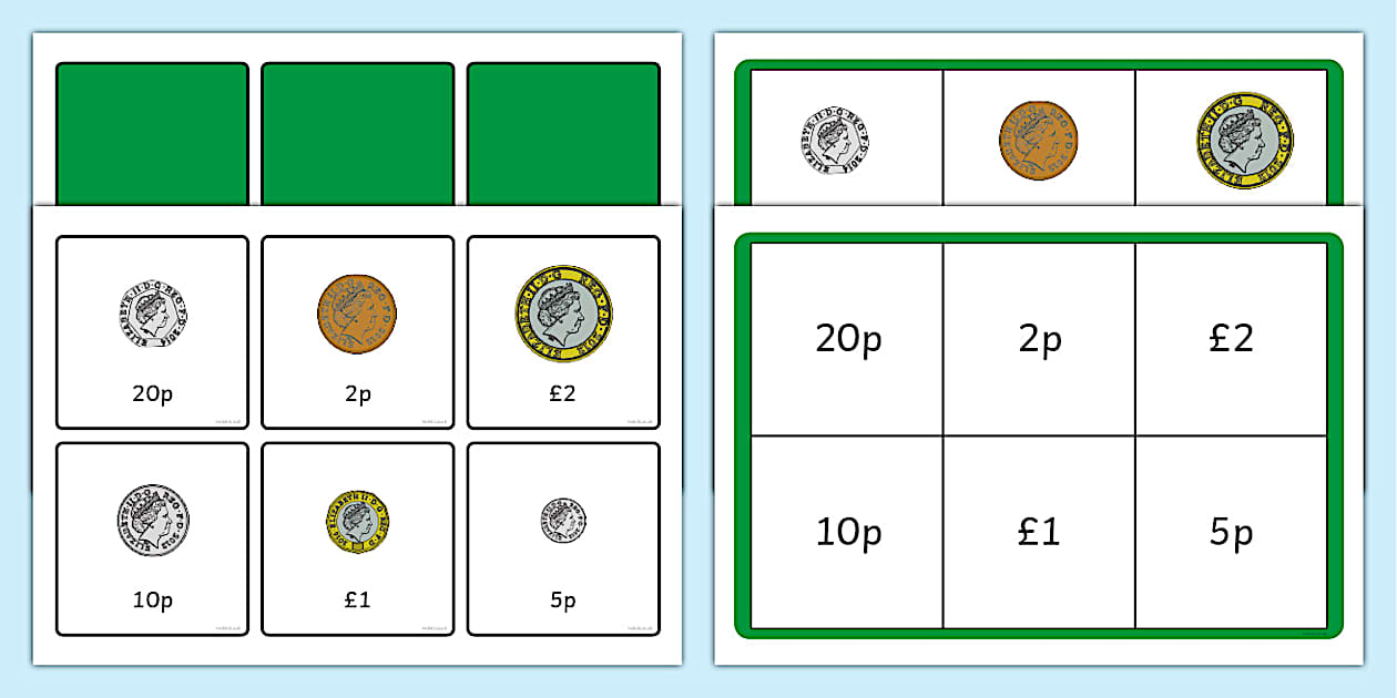 Editable British Money Coin Recognition Matching Bingo Game