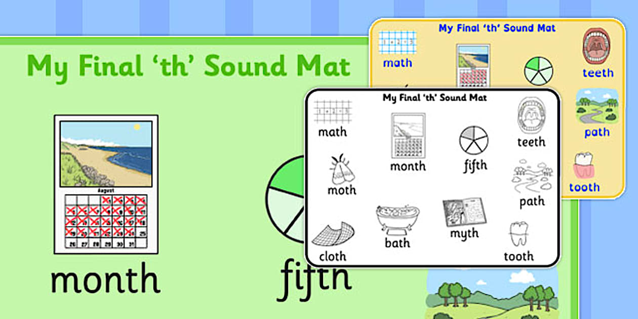 Black and White Final Voiceless 'th' Sound Word Mat - Twinkl