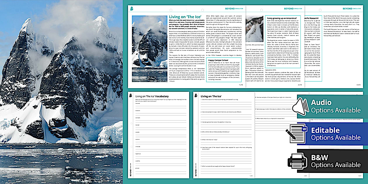Editable Living on 'The Ice' Differentiated Reading Comprehension
